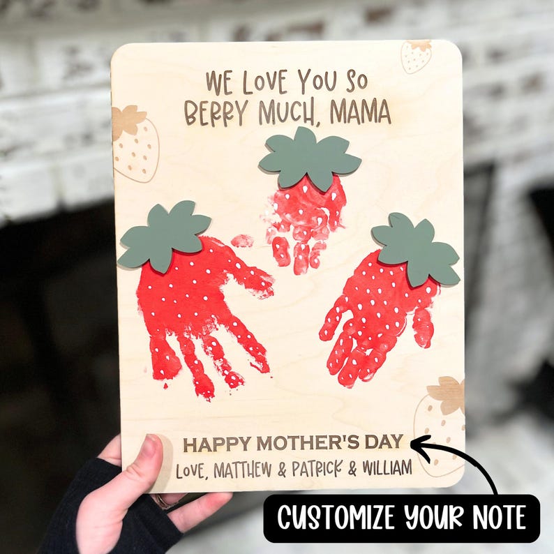 Strawberry Handprint Sign, Mother's Day, Grandparents Gift, I Love You ...