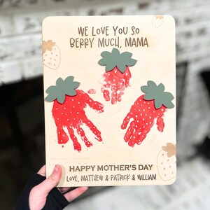 Strawberry Handprint Sign, Mother's Day, Grandparents Gift, I Love You ...