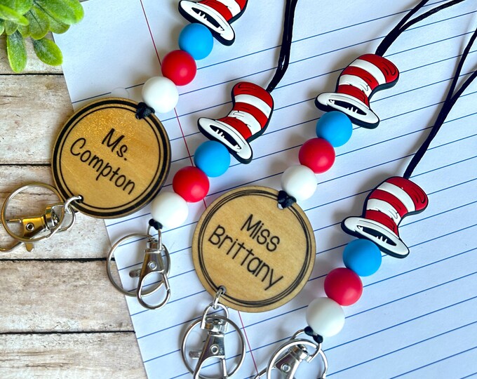 Seuss Lanyard, Teacher Lanyard, Teacher Keychain, Teach, Dr. Seuss, Cat ...