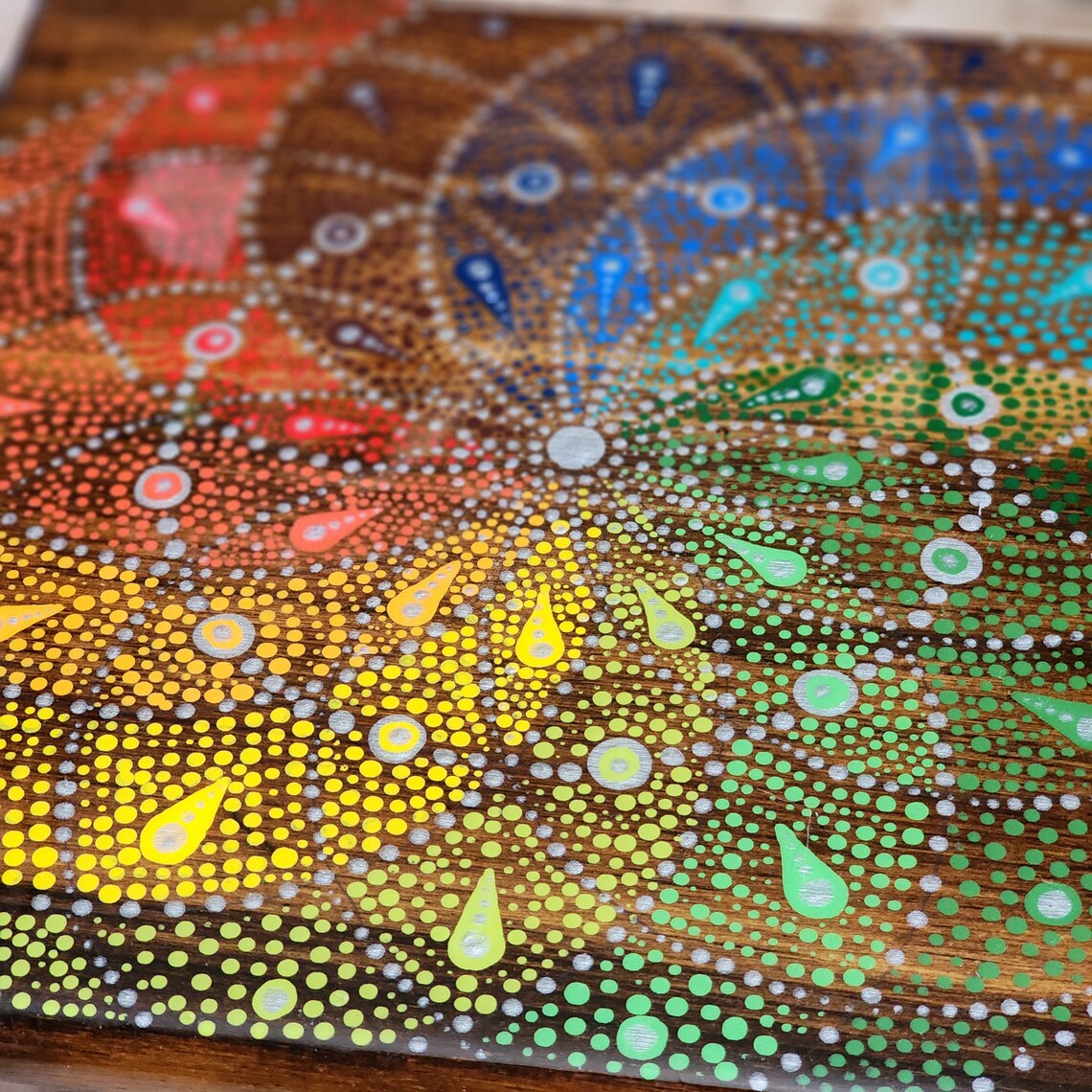 Handpainted Trivit Centerpiece Tray - Rainbow Design - Display Candles ...
