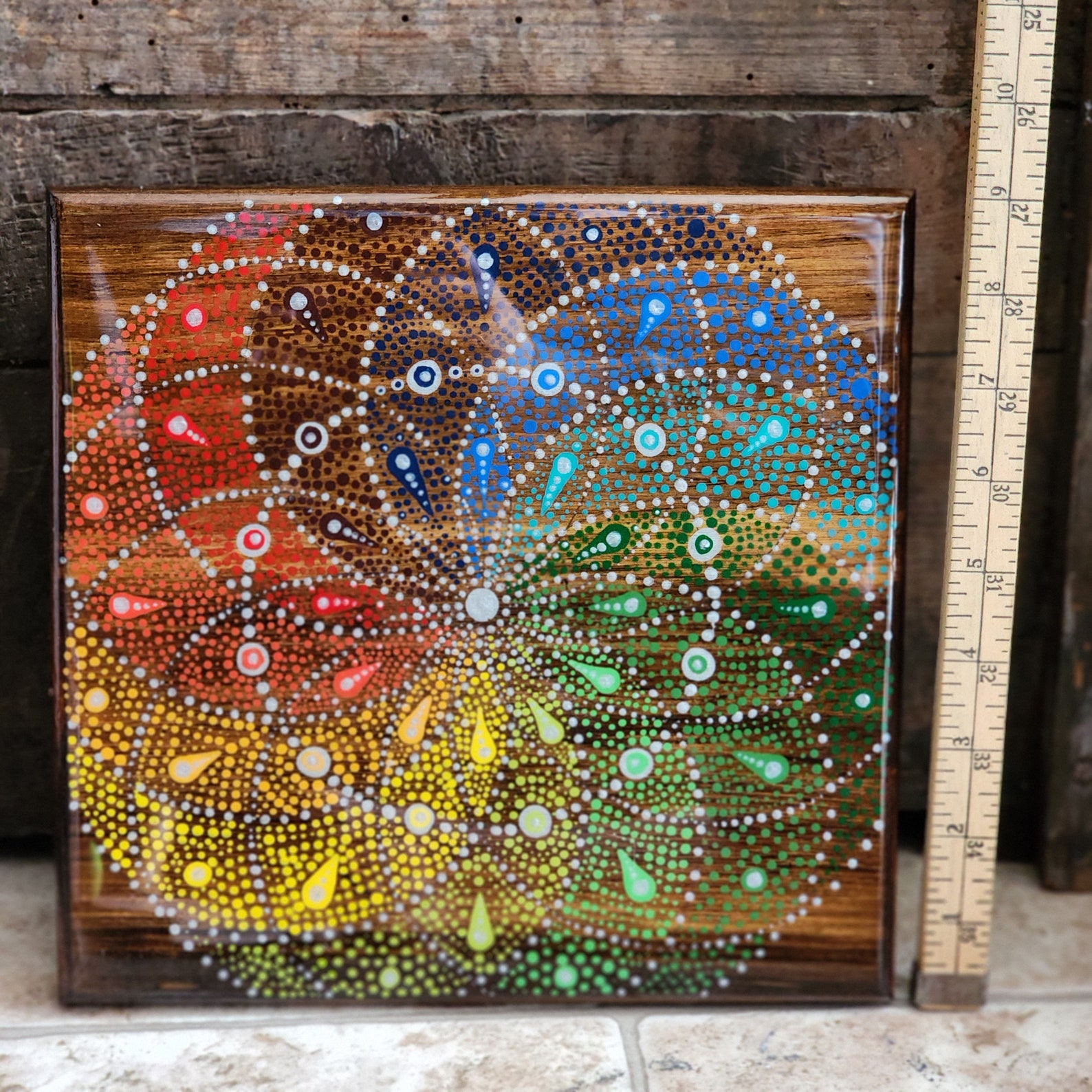 Handpainted Trivit Centerpiece Tray - Rainbow Design - Display Candles ...