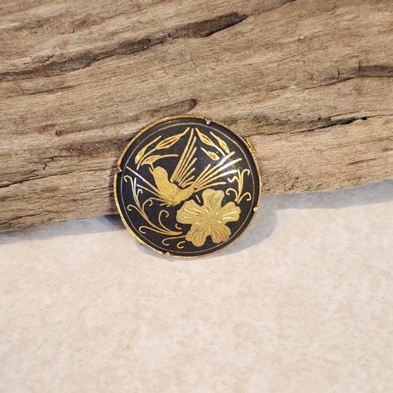 Antique Damascene Pin Brooch Ornate Filigree Etched F… - Gem