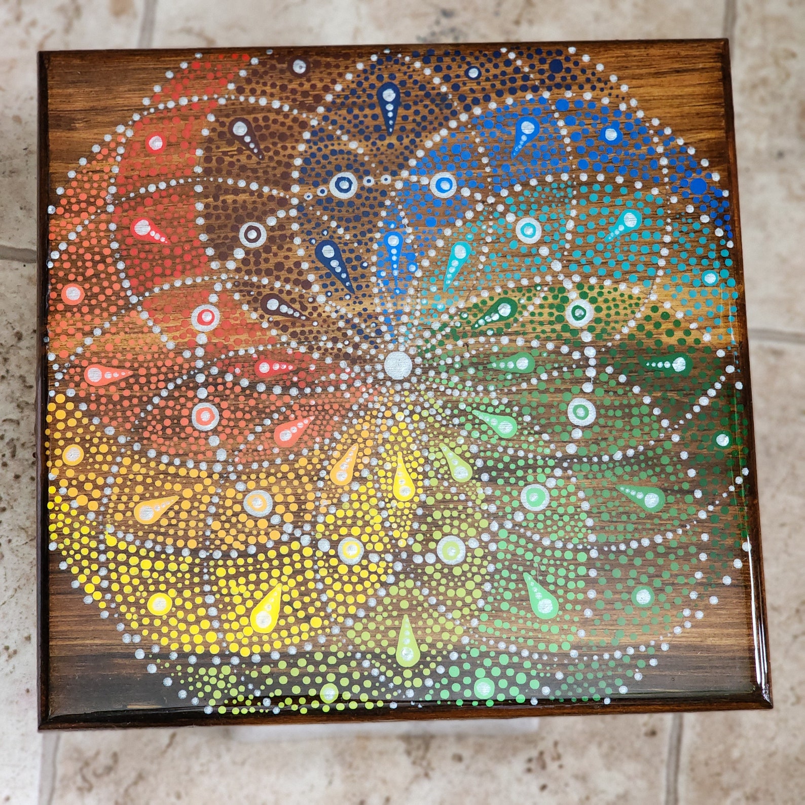 Handpainted Trivit Centerpiece Tray - Rainbow Design - Display Candles ...
