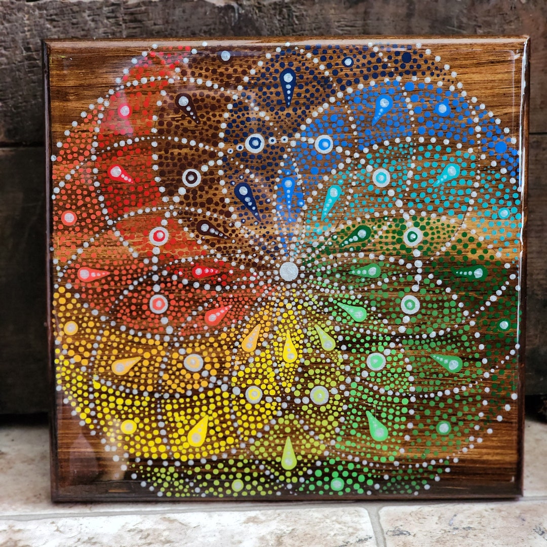 Handpainted Trivit Centerpiece Tray - Rainbow Design - Display Candles ...
