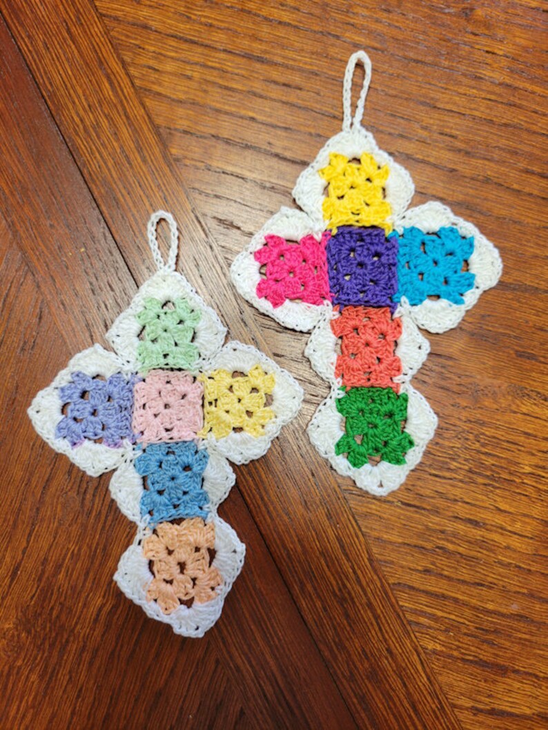 Cross 6 Granny Squares Cross Ornament or Bookmark Crochet Thread ...