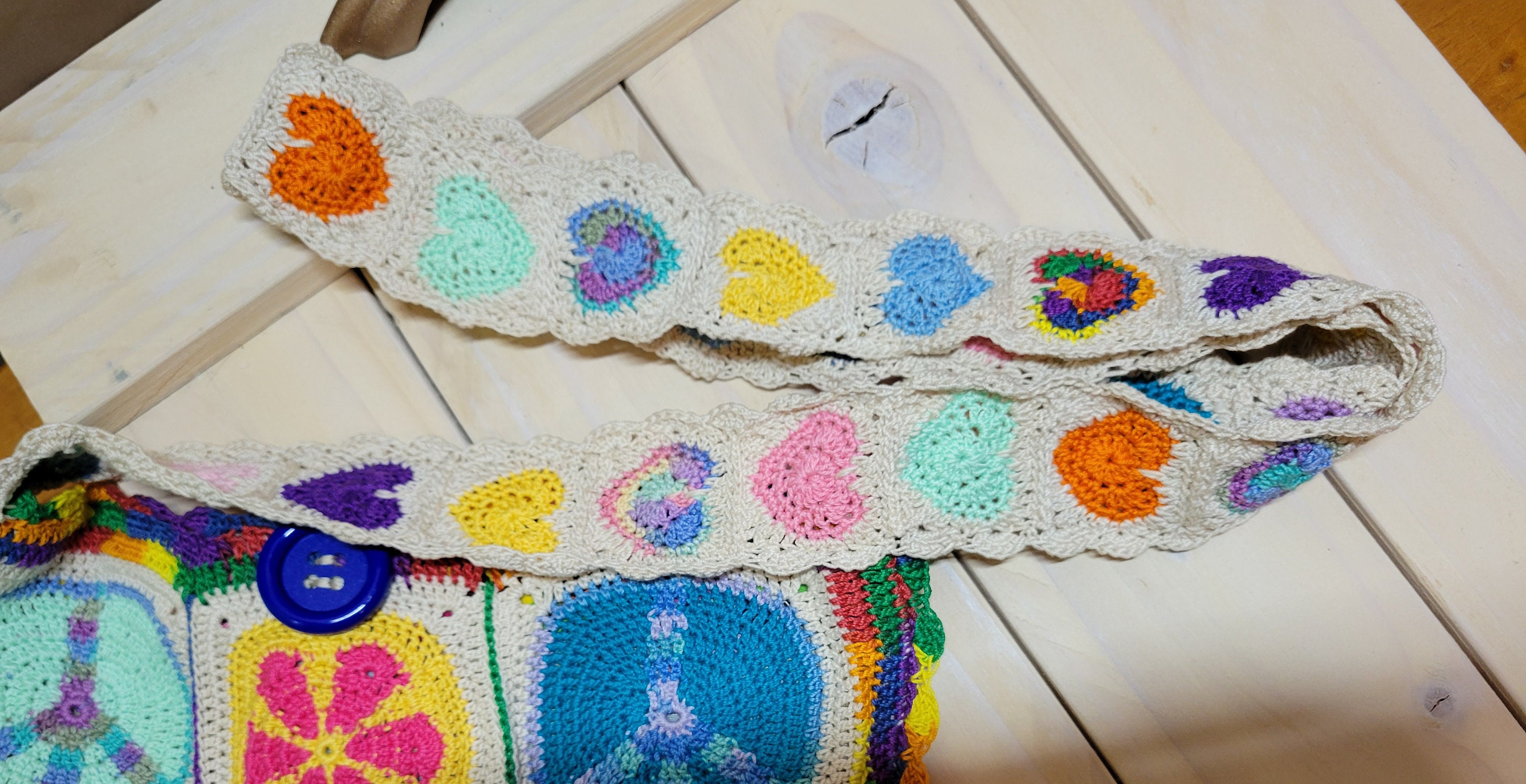 Crossbody Purse Peace Sign Hippie Flower Peace & Love Hippie Crocheted ...