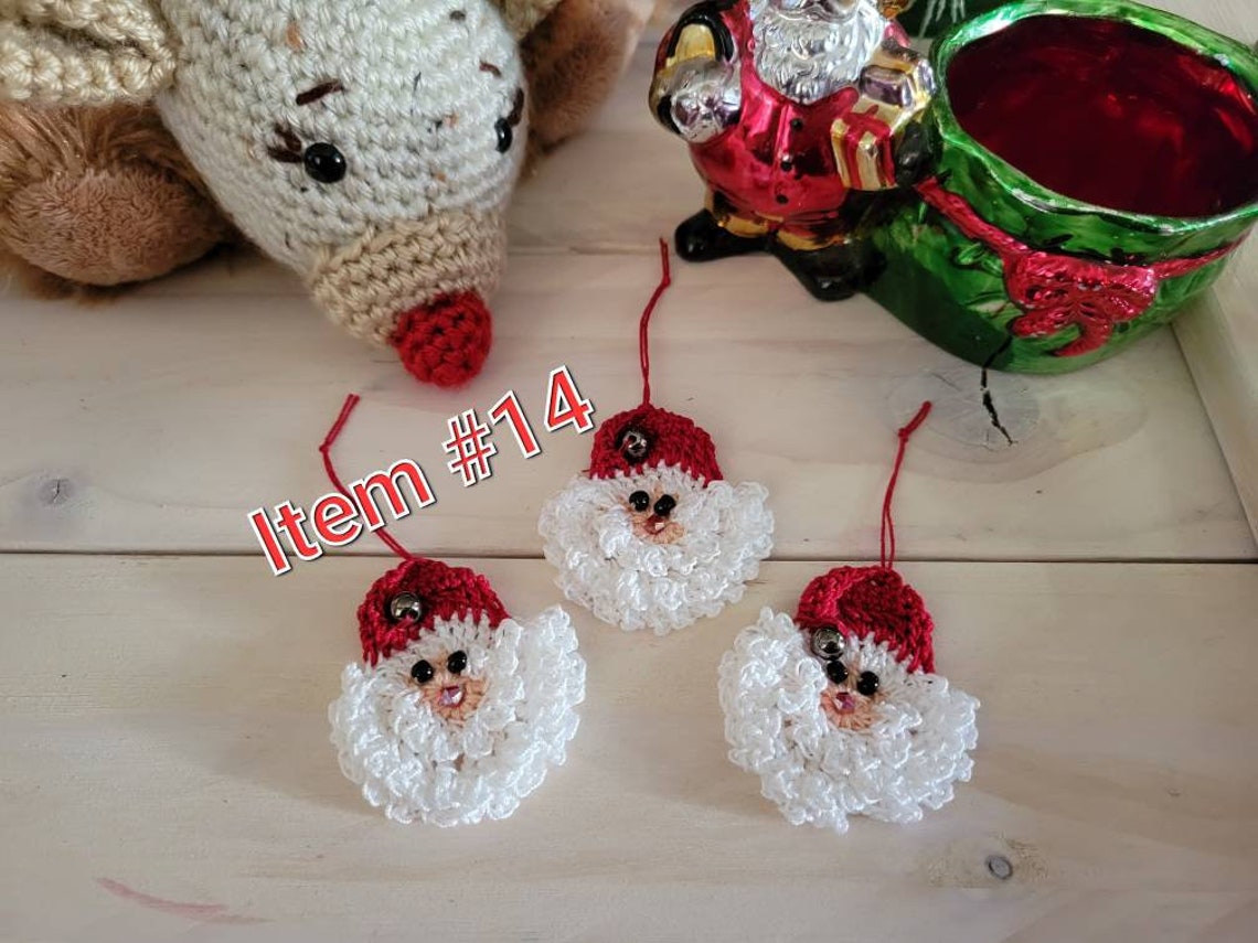 Handmade Crocheted Santa Face Ornaments. Set of 3. Crocheted - Etsy