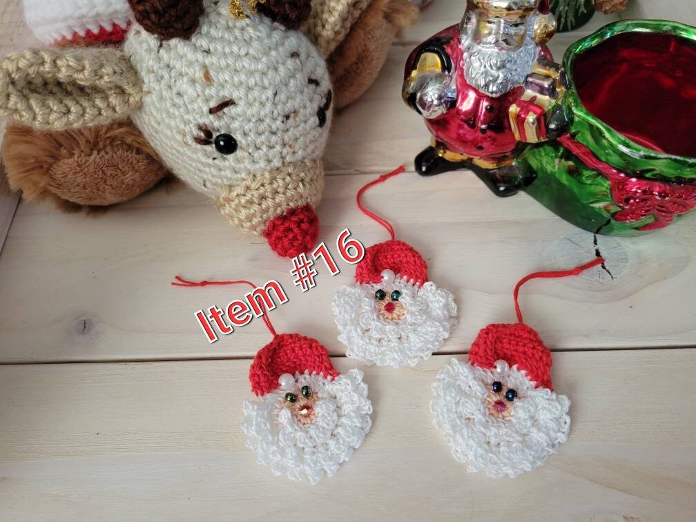 Handmade Crocheted Santa Face Ornaments. Set of 3. Crocheted - Etsy