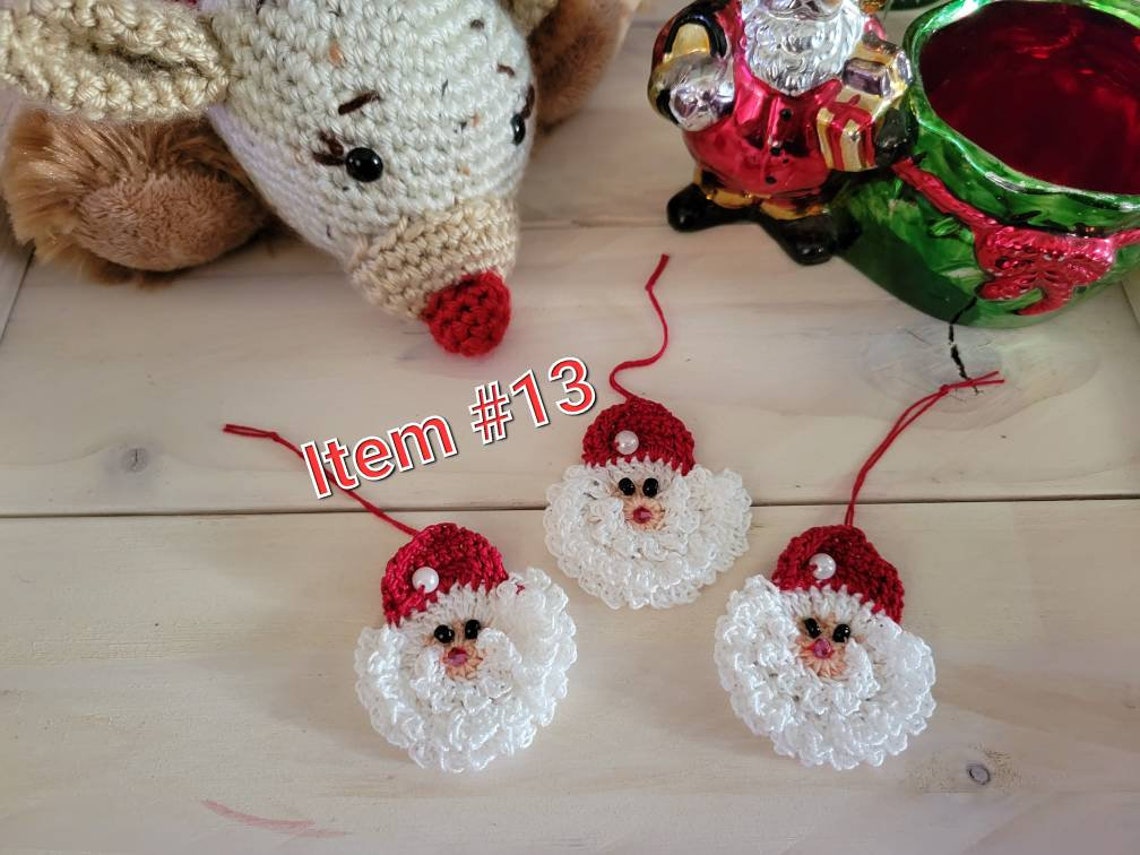 Handmade Crocheted Santa Face Ornaments. Set of 3. Crocheted - Etsy
