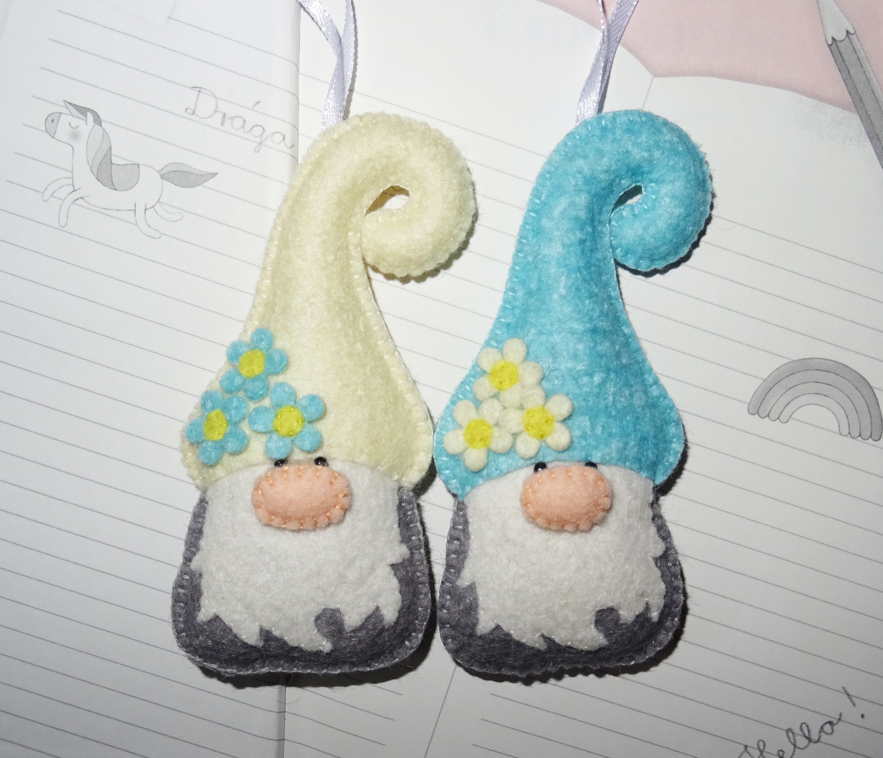 Wool Felt Spring Elves Ornament Set of 2 Felt Dwarf | Etsy