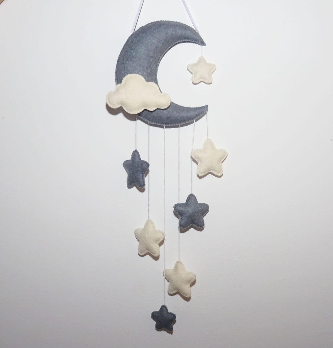 Wool Felt Moon, Cloud and Stars Ornament, Felt Ornament, Wall Hanging ...