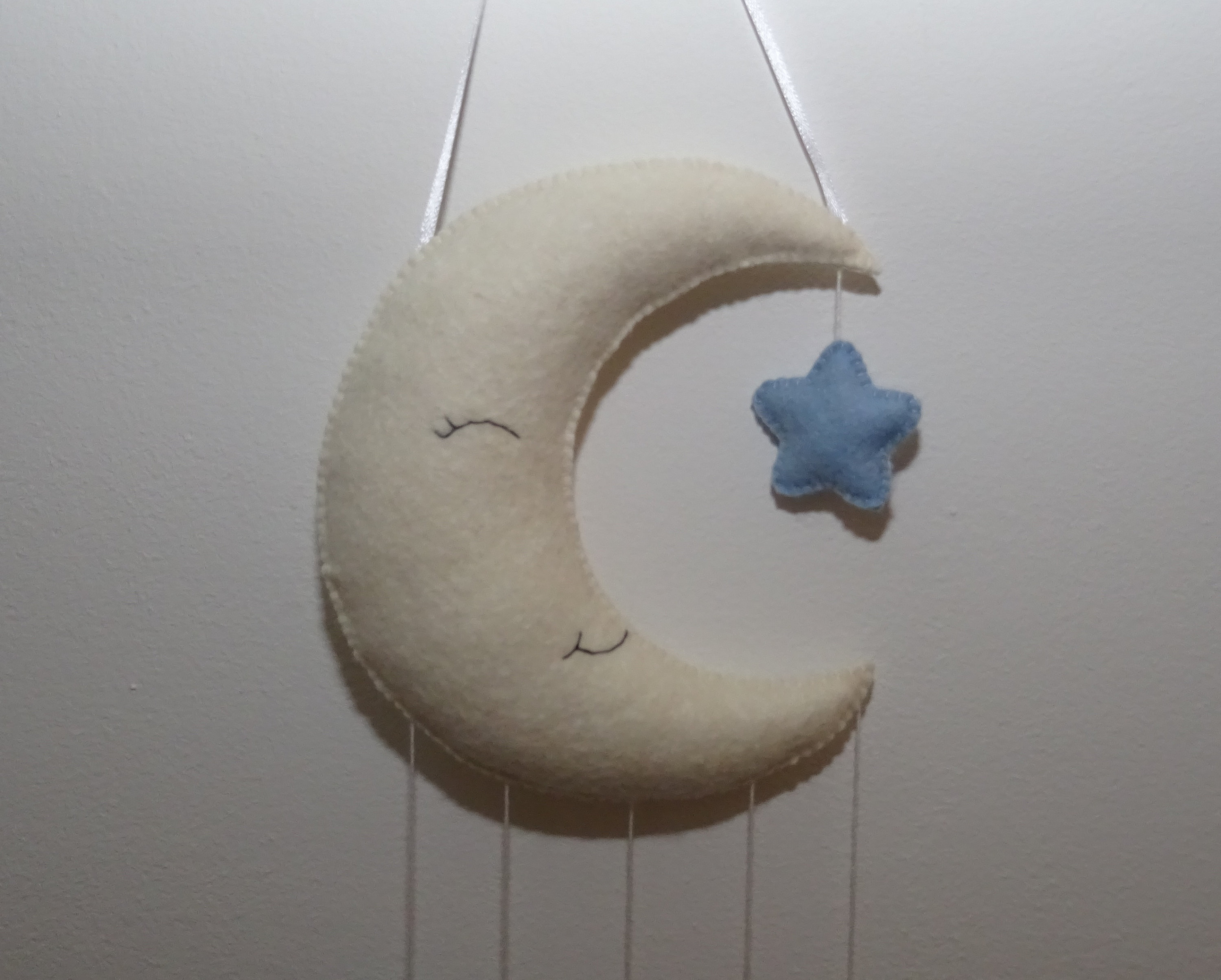 Wool Felt Moon and Stars Ornament, Felt Ornament, Wall Hanging, White ...