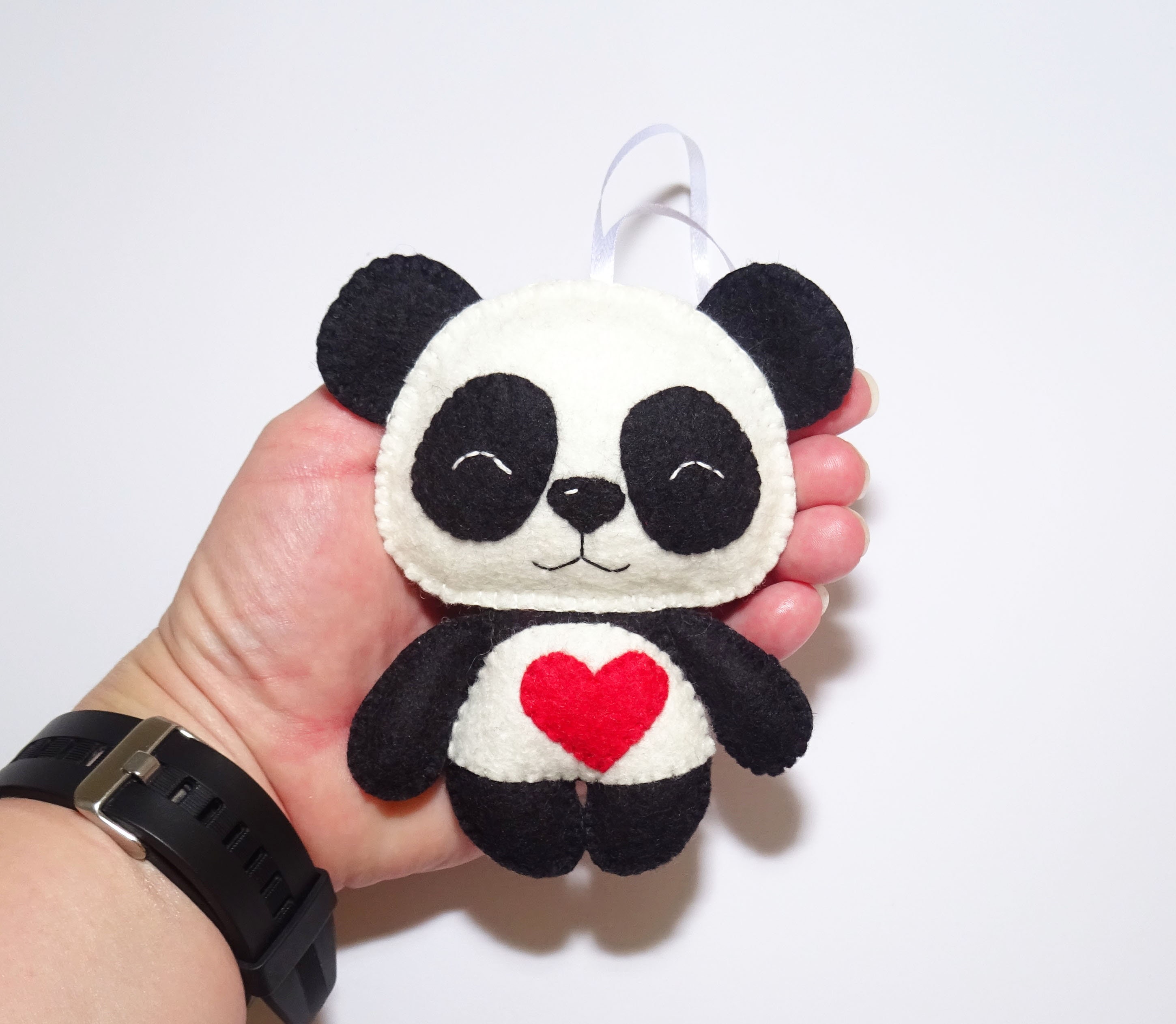 Panda Ornament, Wool Felt Panda, Panda Bear, Panda With Heart, Handmade ...