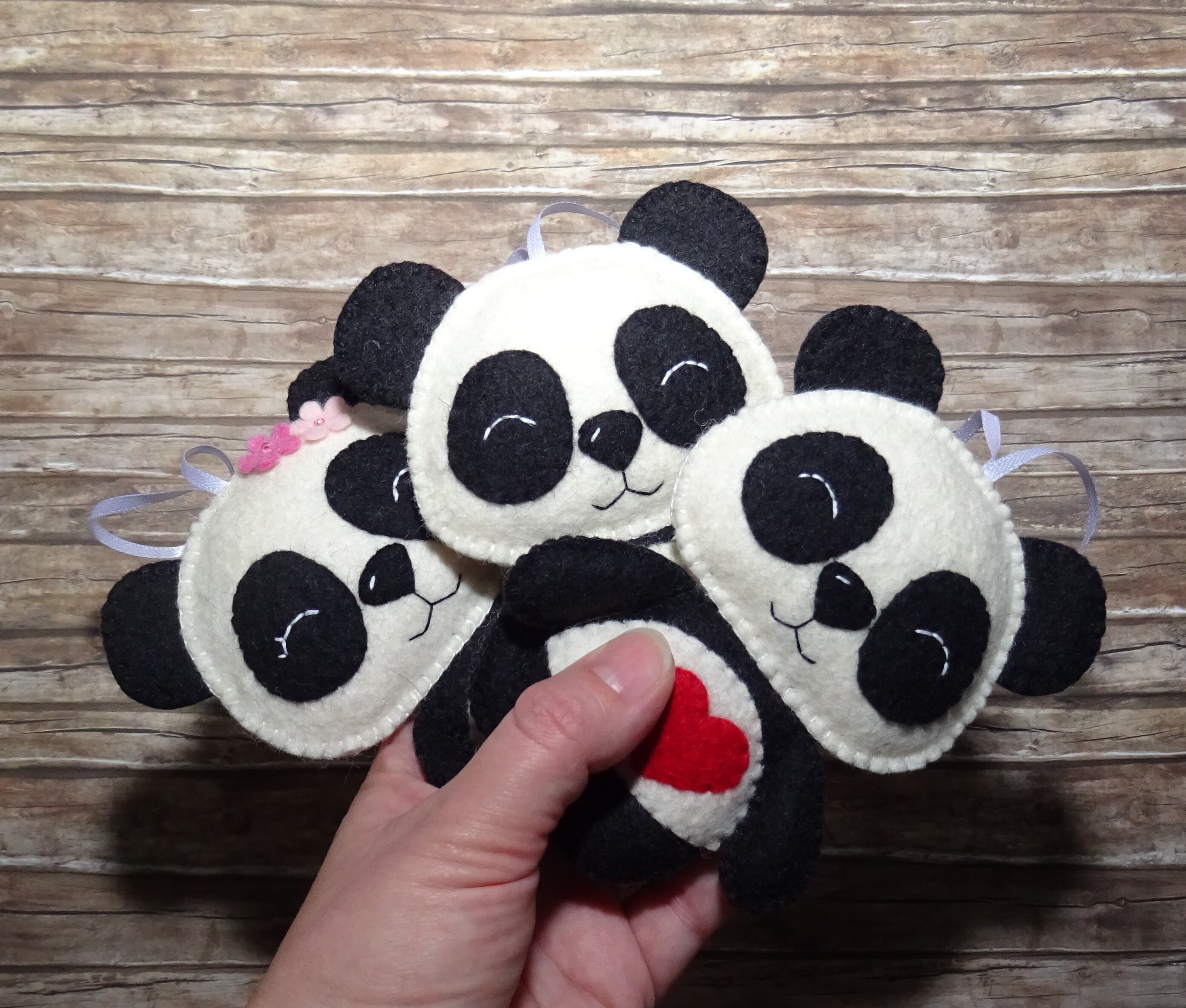 Panda Ornament, Wool Felt Panda, Panda Bear, Woodland Animal, Kidsroom ...
