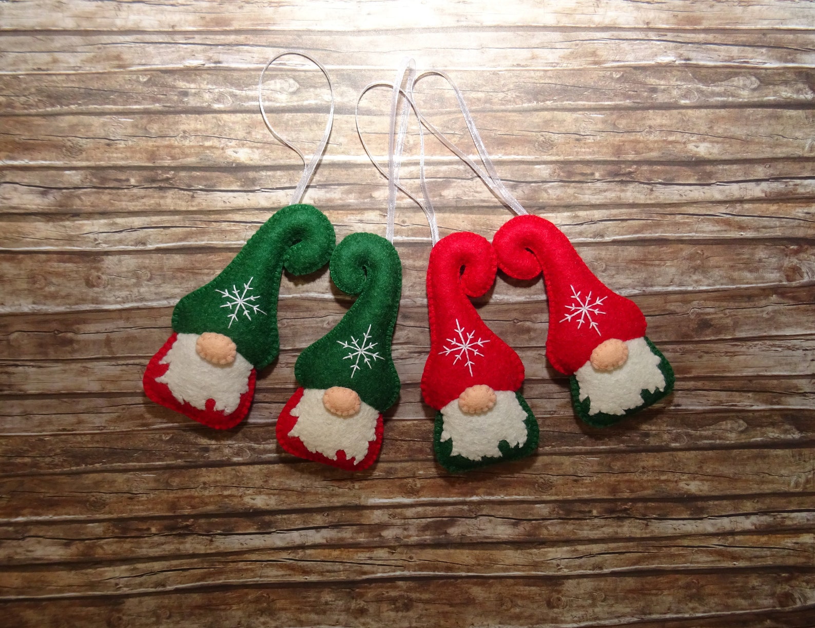Christmas Gnome Set of 2 Wool Felt Gnome Dwarf Ornament - Etsy