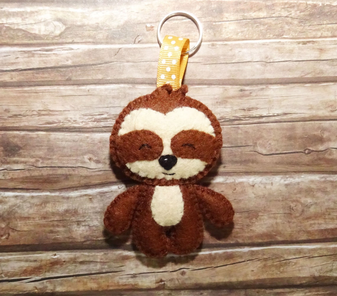 Wool Felt Sloth Keychain, Sloth Keychain, Keyring, Plush Sloth, Key ...