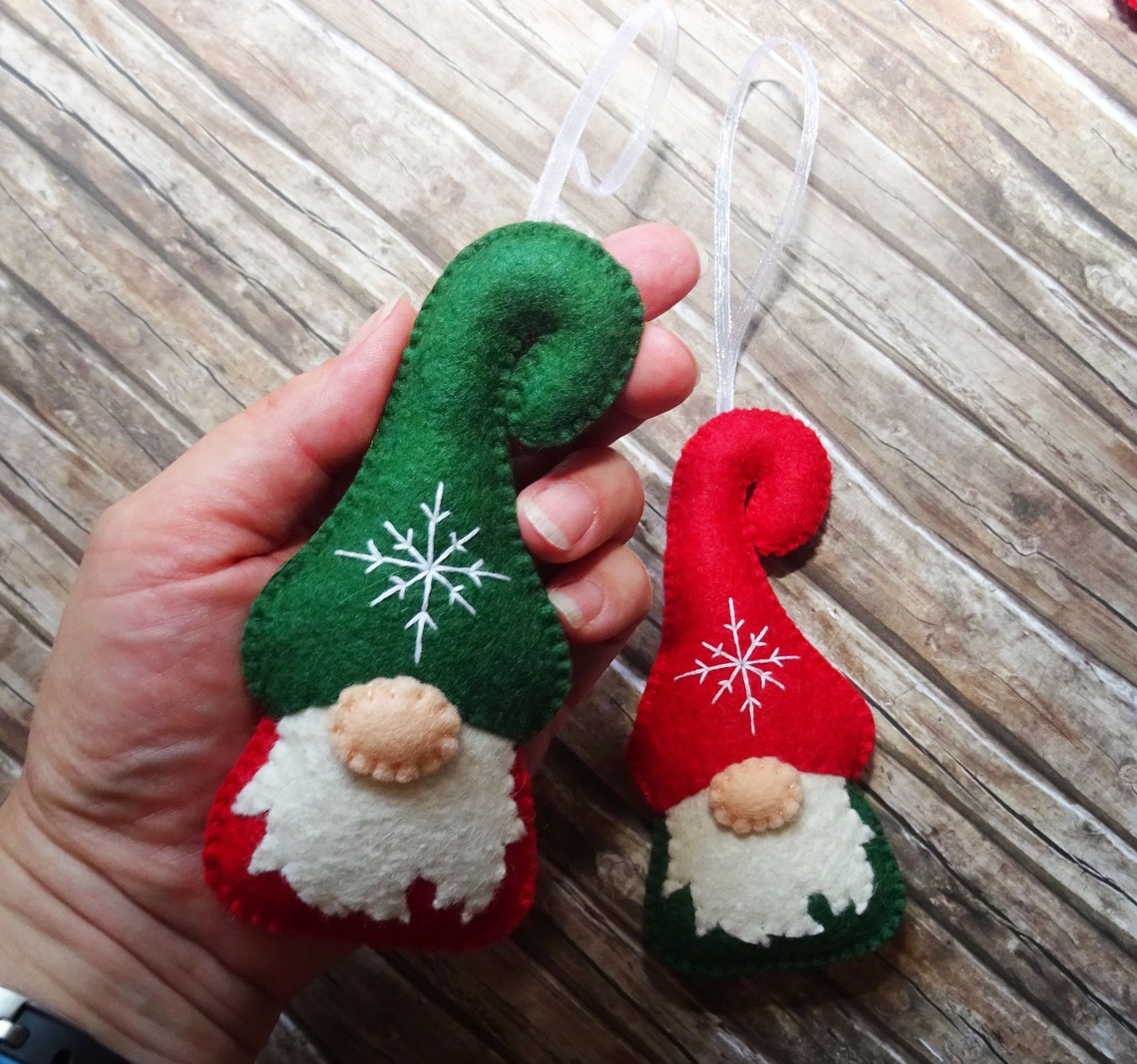 Christmas Gnome Set of 2 Wool Felt Gnome Dwarf Ornament - Etsy