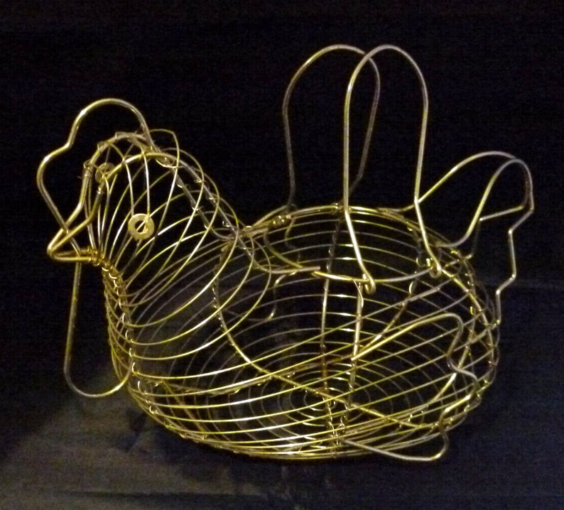 Chicken Egg Basket Holder Large Metal Wire Hen Shaped Farm House ...