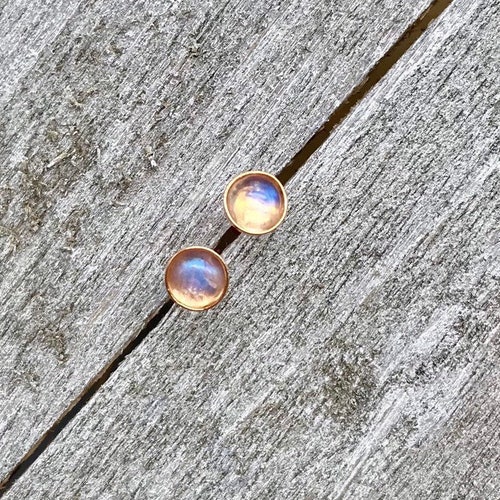 Gold Moonstone Earrings Rainbow Moonstone Studs Tiny Stud - Etsy