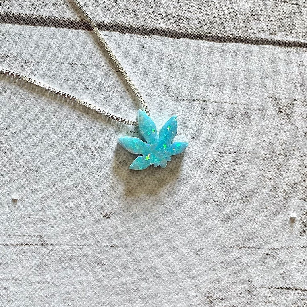Weed Leaf Opal Necklace, 14k Gold Fill, or Sterling Silver, Cannabis ...