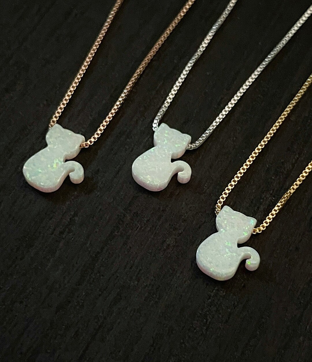 Opal Cat Necklace/kitty Pendant/halloween Jewelry/birthday/jewellery ...