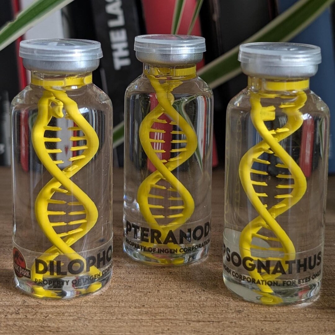 Jurassic Park DNA Replicas – 20ml & 30ml Glass Vials – Engraved Wooden ...