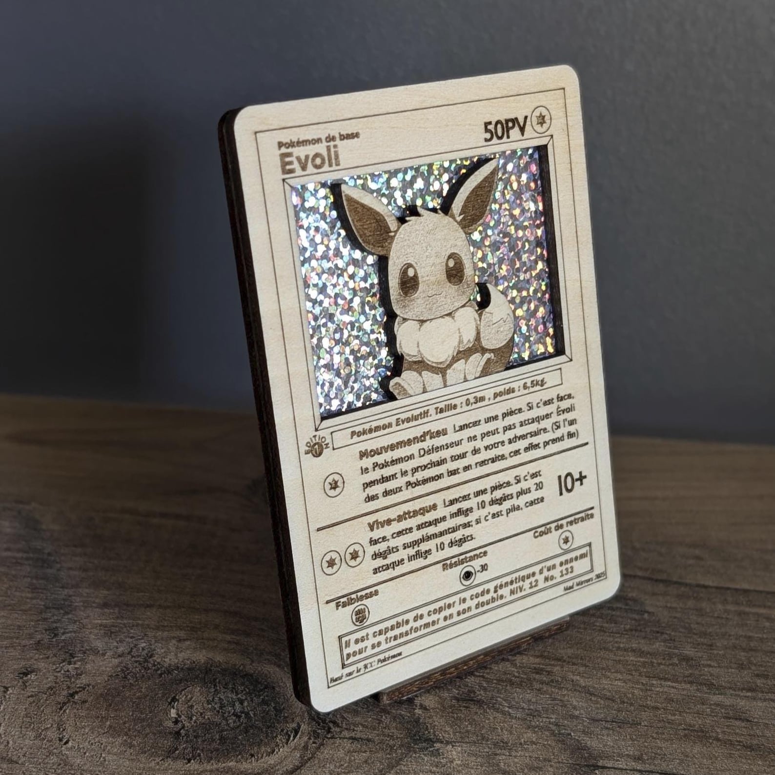 Holographic Wooden Eevee Pokémon Card — Geek Kawaii Gift for Nintendo ...