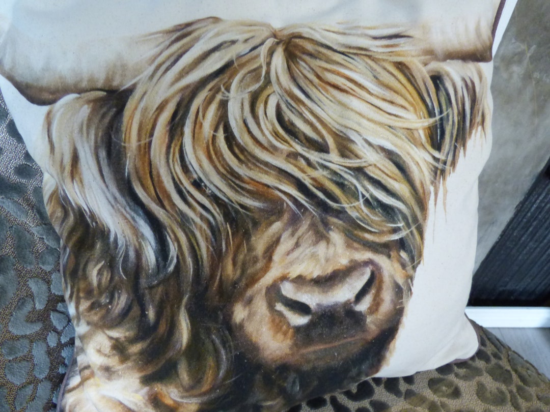 Highland Cow Cushion Cover 45cm Pad. Organic Cotton Cushion - Etsy