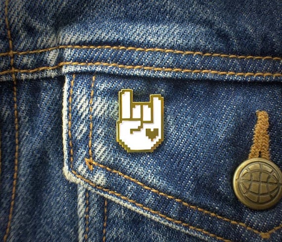 8-bit Rock Pin Gold & White | Etsy