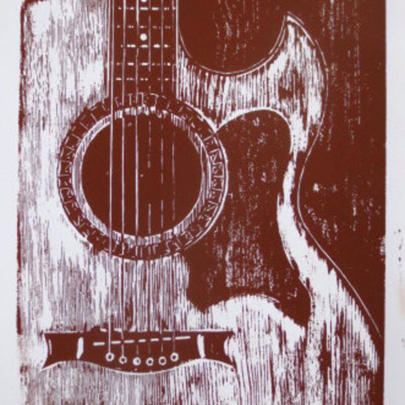 Guitar Linocut - Etsy