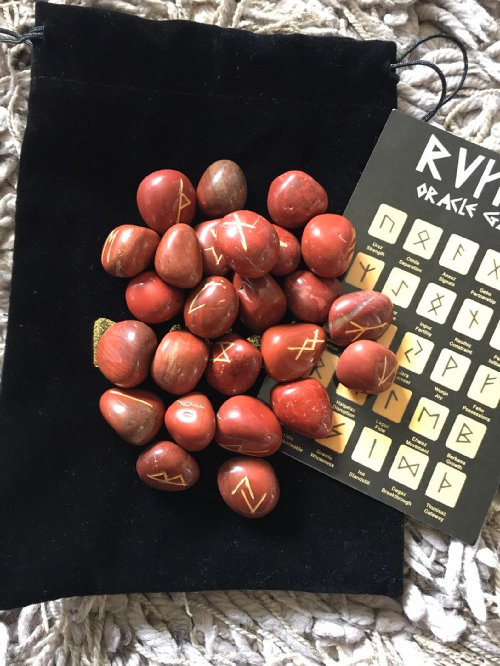 Rune Stones Red Jasper Crystal Divination Runes With Velvet Pouch and ...