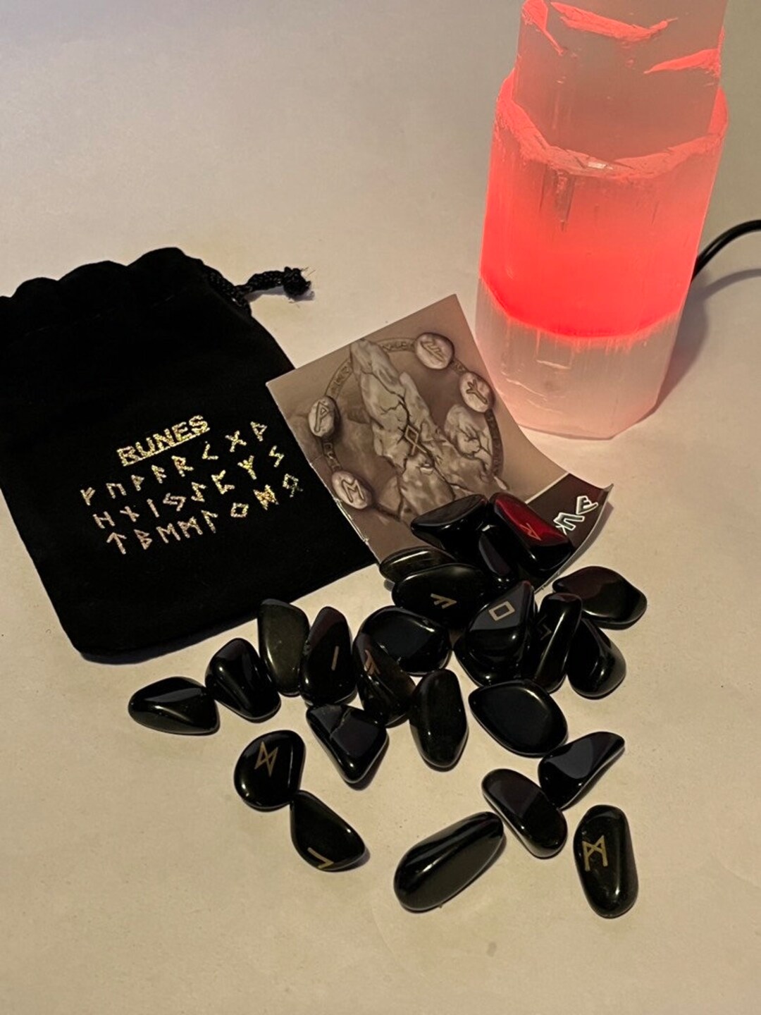 Tumble Stone Runes, Crystal Divination Runes, Stone Set With Pouch ...