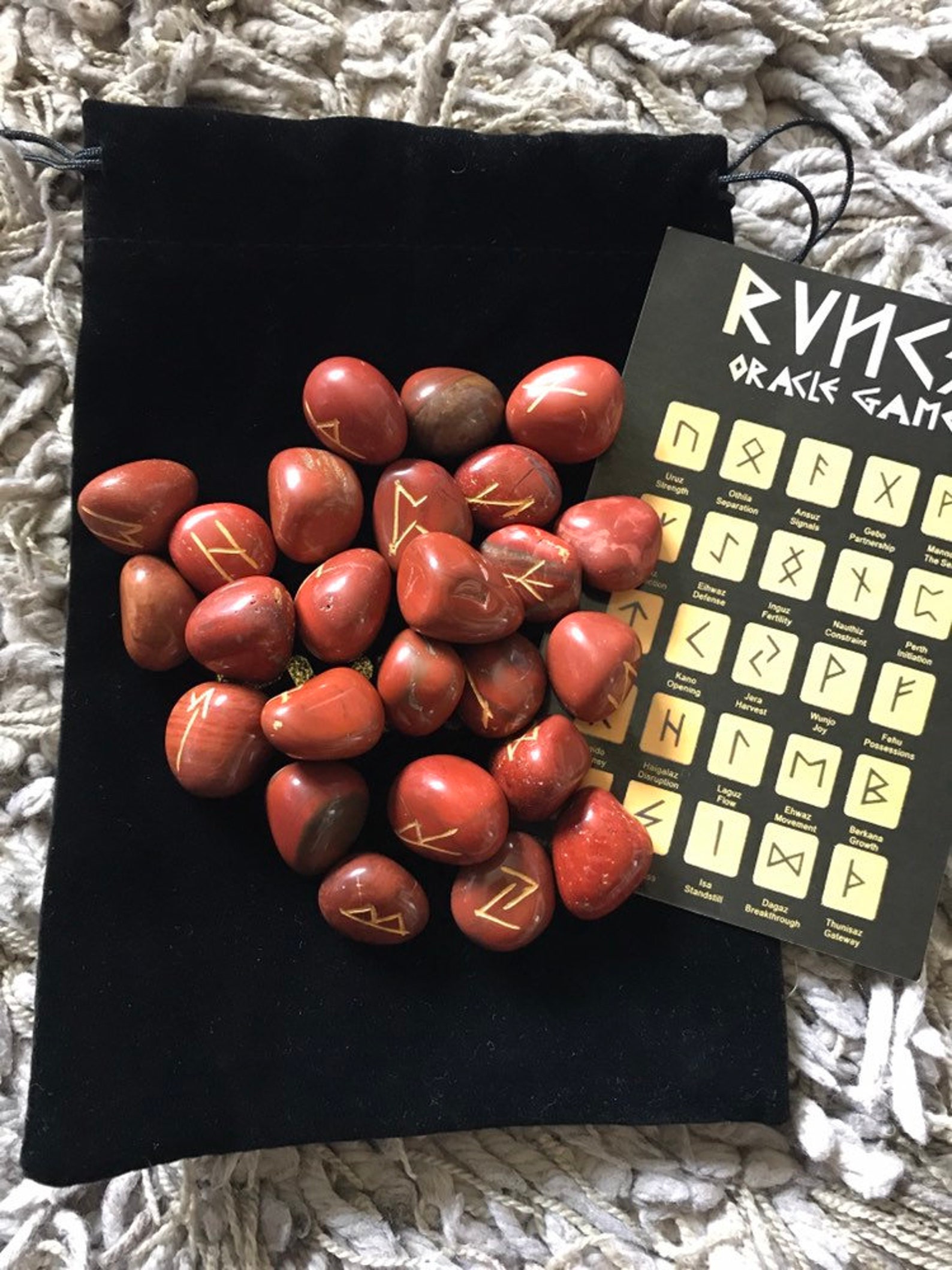 Rune Stones Red Jasper Crystal Divination Runes With Velvet Pouch and ...