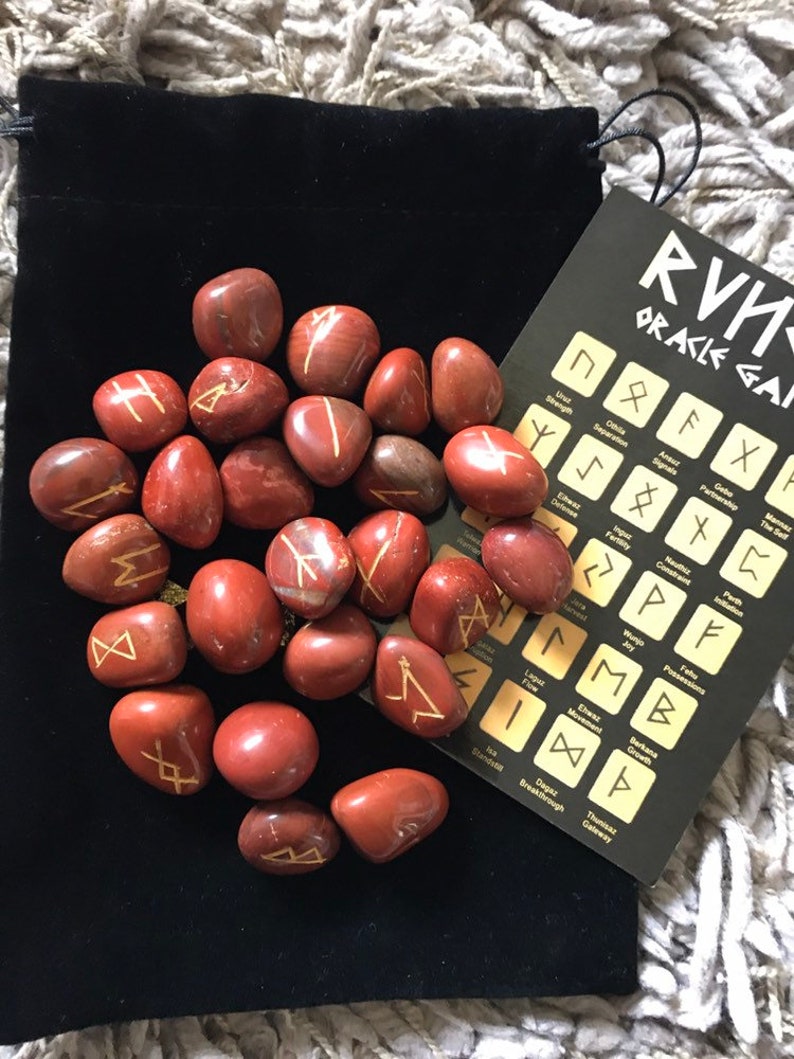 Rune Stones Red Jasper Crystal Divination Runes With Velvet - Etsy