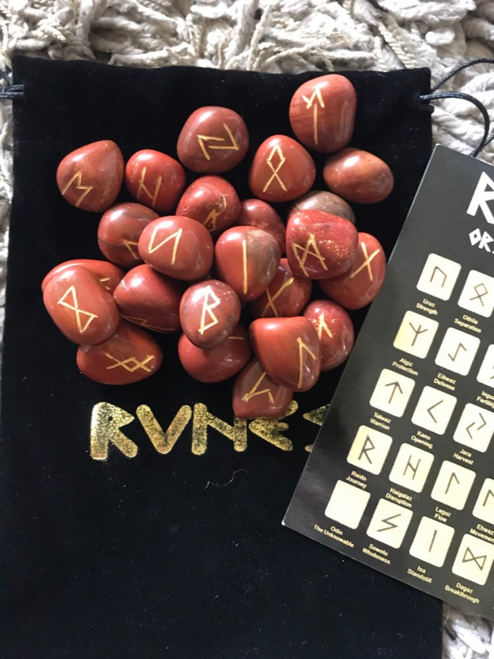 Rune Stones Red Jasper Crystal Divination Runes With Velvet Pouch and ...