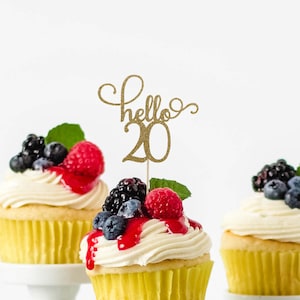 Hello 20 Cupcake Topper, Happy 20th Cupcake Topper, Happy Birthday ...