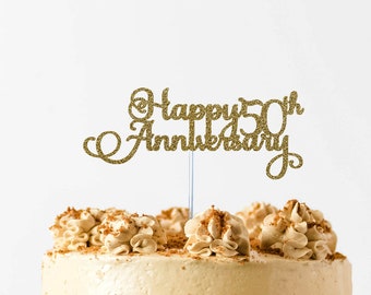 Happy 50th Anniversary Cake Topper Gold Silver Cake Topper - Etsy