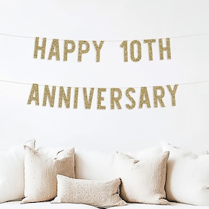 Happy 10th Anniversary Banner, Party Decorations, Ten Years Golden ...
