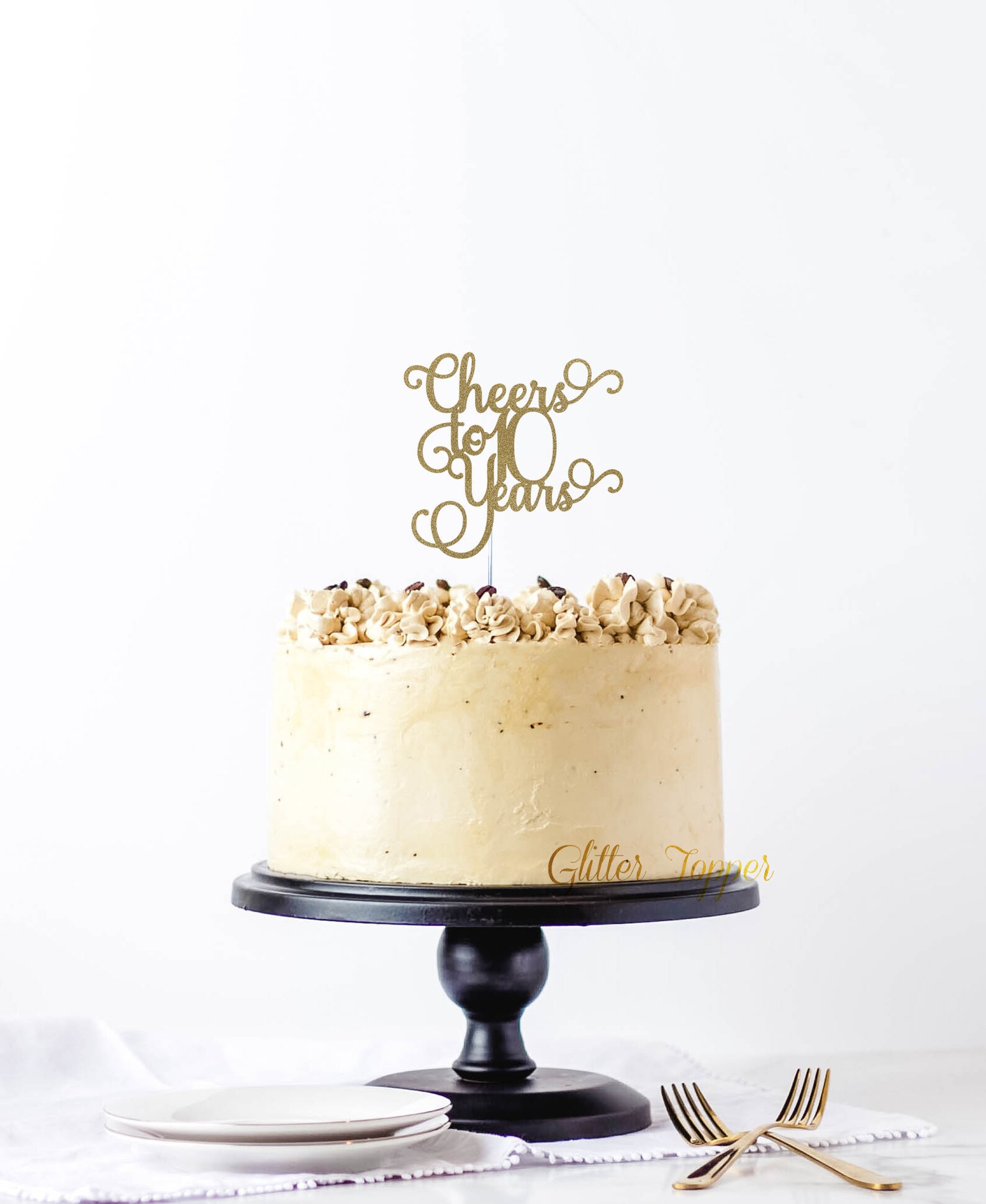 Cheers to 10 Years Cake Topper, 10 Years Loved, 10 Years Blessed, 10th ...