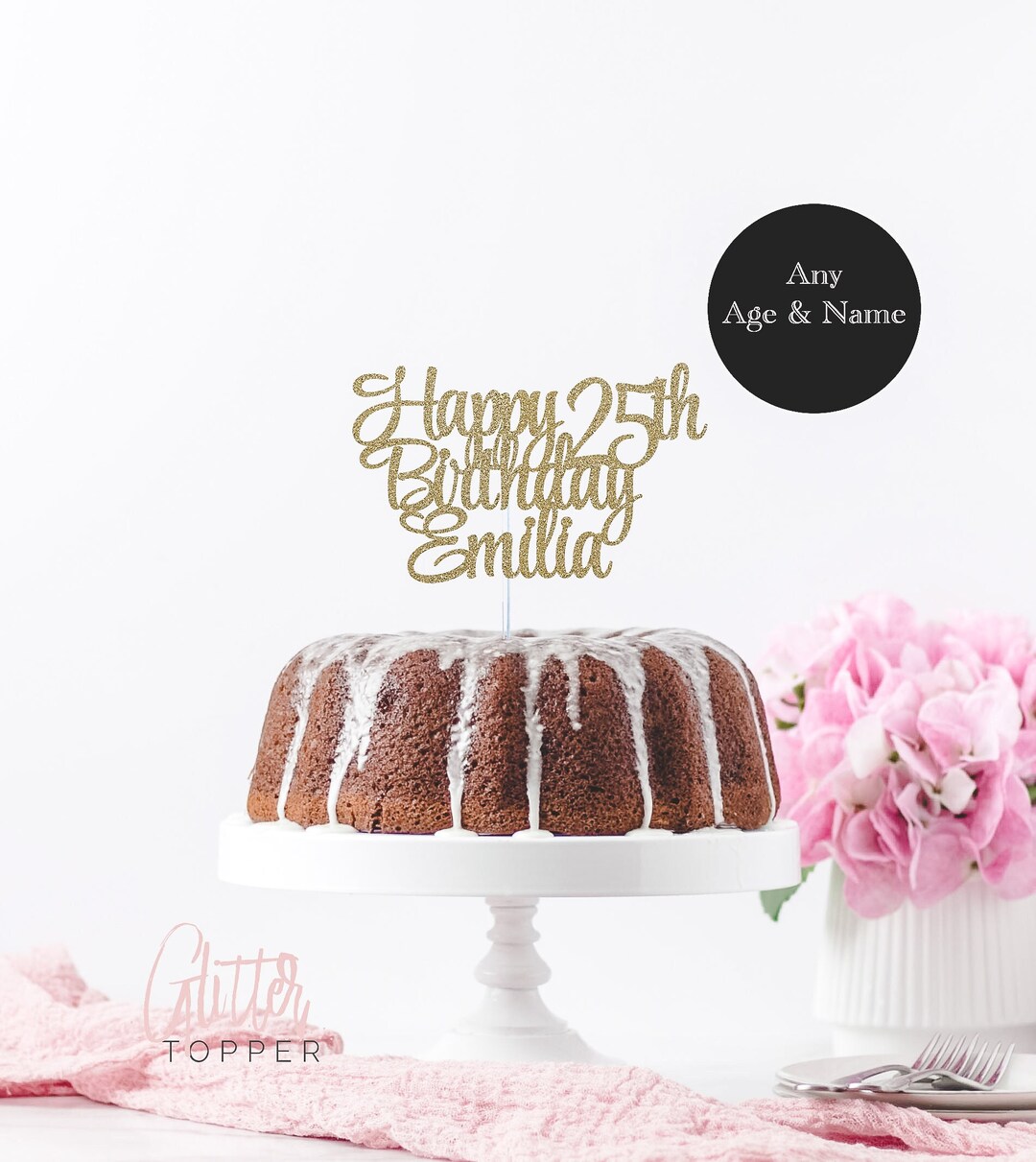 Twenty Five Cake Topper, 25th Birthday Decor, Custom Birthday Cake ...