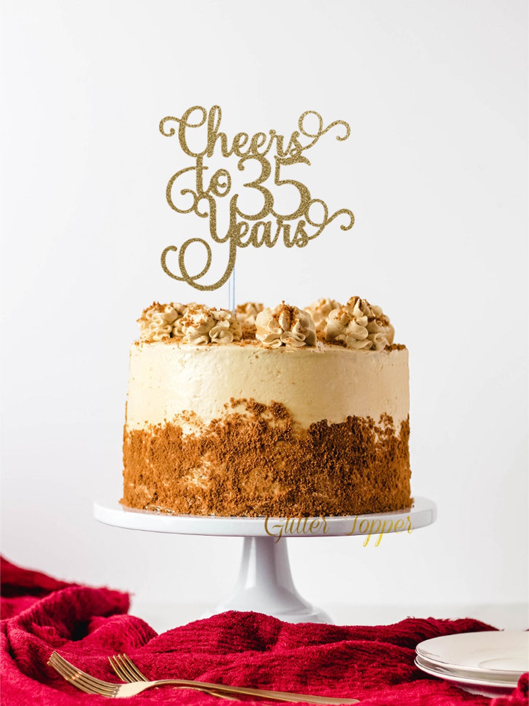 Cheers to 35 Years Cake Topper, 35 Years Loved Cake Topper, Happy ...