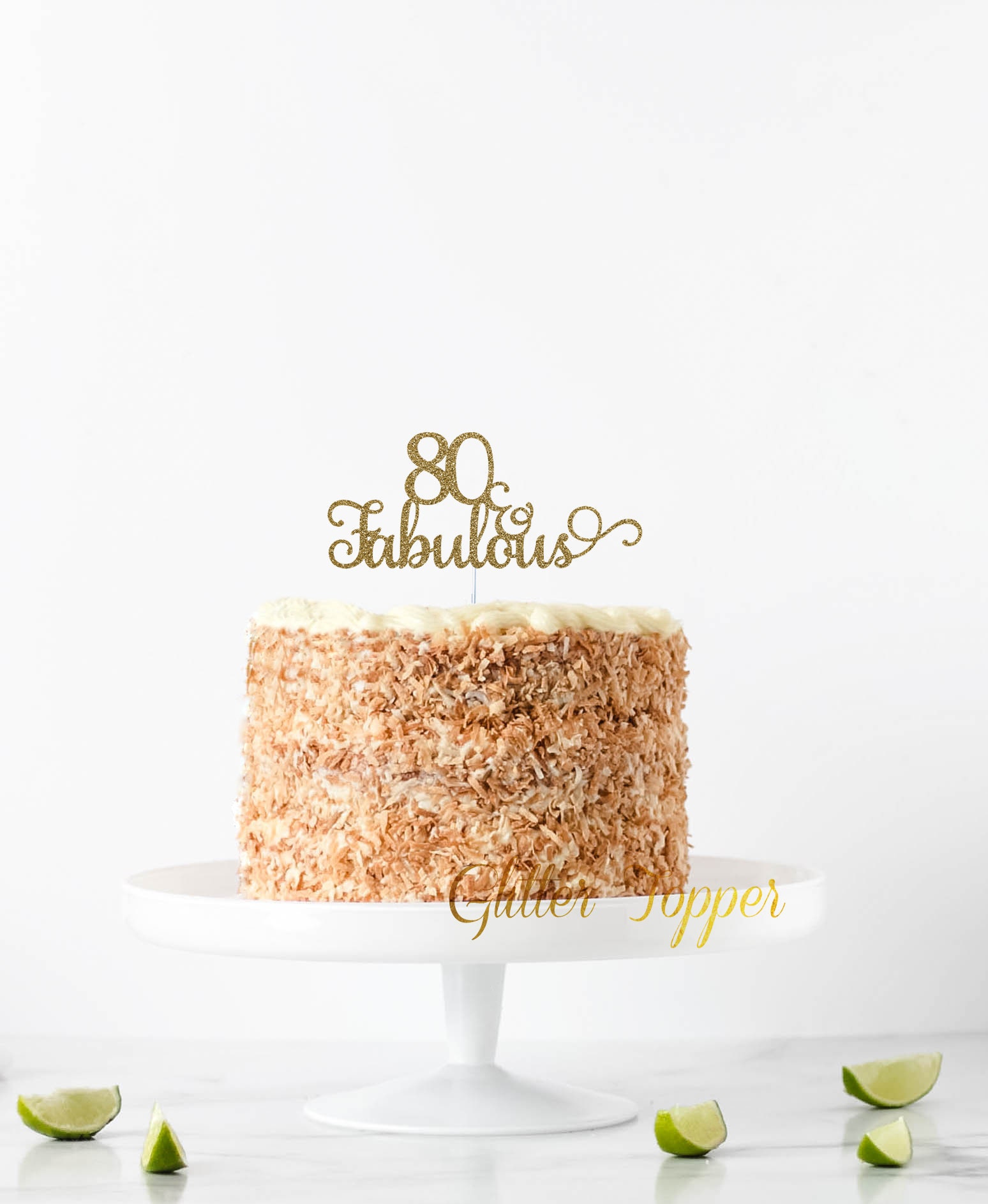 80 & Fabulous Cake Topper 6.25" Double Side Glitter 80th birthday Cake ...