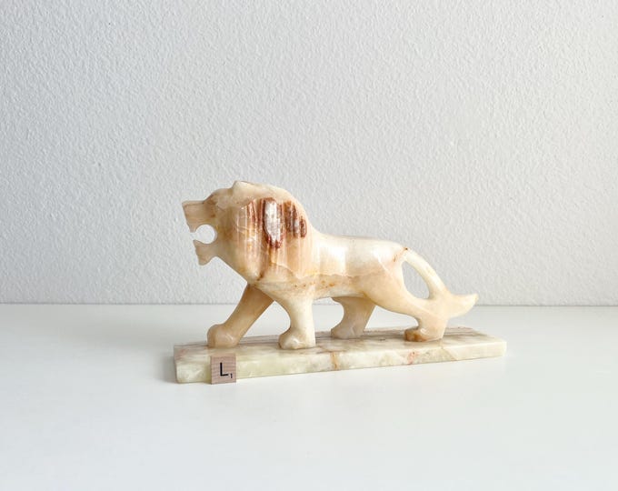 Vintage Mid Century Male Lion Statue . Carved White Alabaster Animal ...