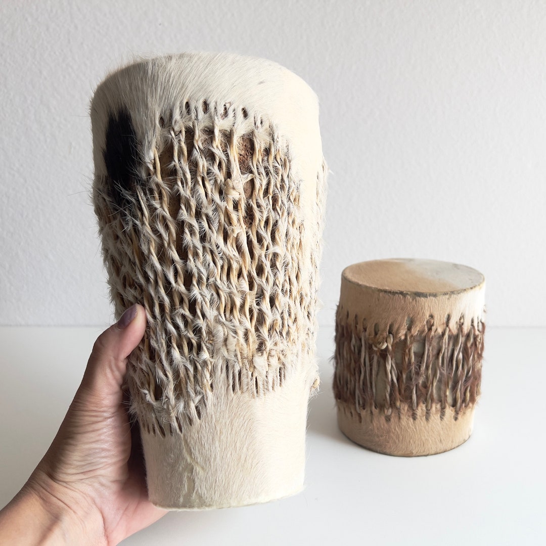 Vintage Native American Leather Drum Pair . Handmade Indigenous ...