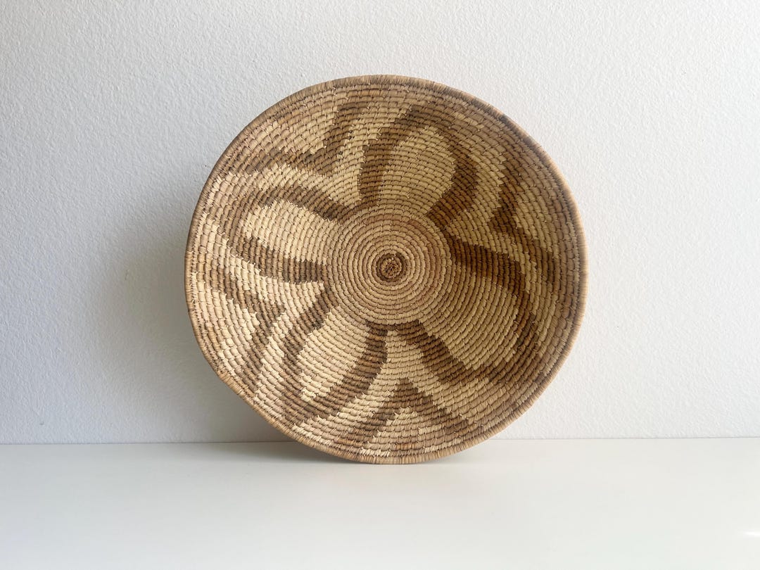 Handwoven Native American Coiled Rope Basket . Adobe Home Southwestern ...
