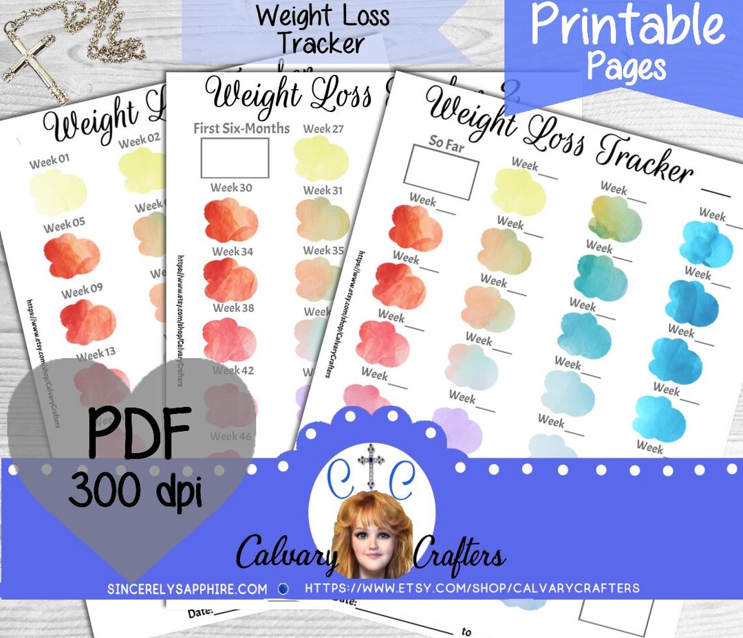 WEIGHT LOSS TRACKER , 3 Page Set, Tracks Beyond a Year! -colorful ...