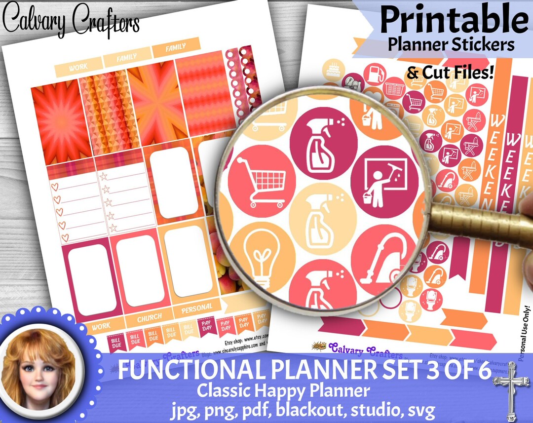 FUNCTIONAL Planner Stickers, PRINTABLE, CUT Files, Classic Happy ...