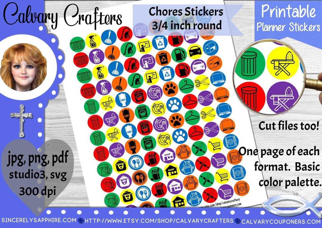 CHORE Planner Stickers, PRINTABLE, Basic Color Palette 3/4 Inch Circles ...
