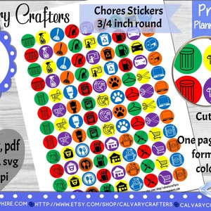 CHORE Planner Stickers, PRINTABLE, Basic Color Palette 3/4 Inch Circles ...