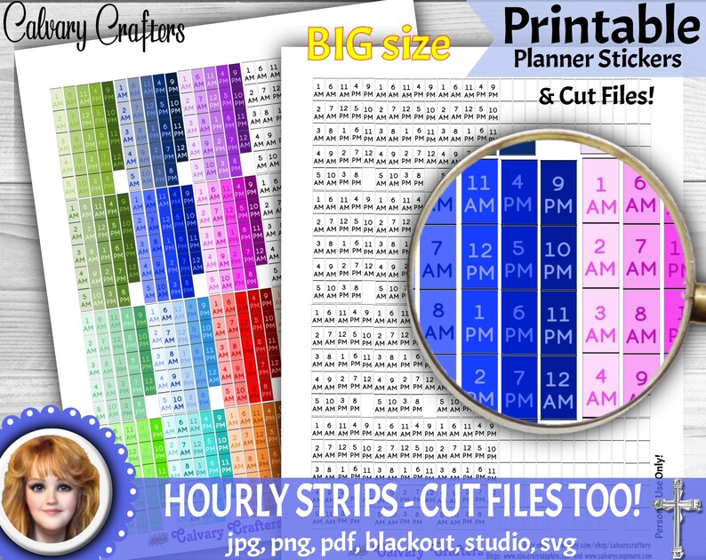 Hourly Strips, PRINTABLE Planner Stickers, CUT Files, BIG Happy Planner ...